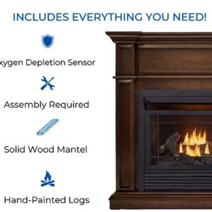 Duluth Forge Dual Fuel Ventless Gas Fireplace System with Mantle, Thermostat Control, 5 Fire Logs, Use with Natural Gas or Liquid Propane, 26000 BTU, Heats up to 1350 Sq. Ft., Gingerbread Finish