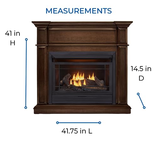 Duluth Forge Dual Fuel Ventless Gas Fireplace System with Mantle, Thermostat Control, 5 Fire Logs, Use with Natural Gas or Liquid Propane, 26000 BTU, Heats up to 1350 Sq. Ft., Gingerbread Finish