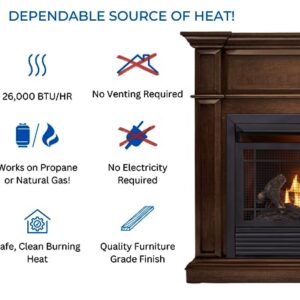 Duluth Forge Dual Fuel Ventless Gas Fireplace System with Mantle, Thermostat Control, 5 Fire Logs, Use with Natural Gas or Liquid Propane, 26000 BTU, Heats up to 1350 Sq. Ft., Gingerbread Finish