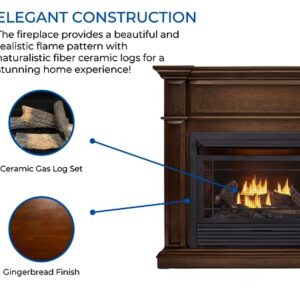 Duluth Forge Dual Fuel Ventless Gas Fireplace System with Mantle, Thermostat Control, 5 Fire Logs, Use with Natural Gas or Liquid Propane, 26000 BTU, Heats up to 1350 Sq. Ft., Gingerbread Finish