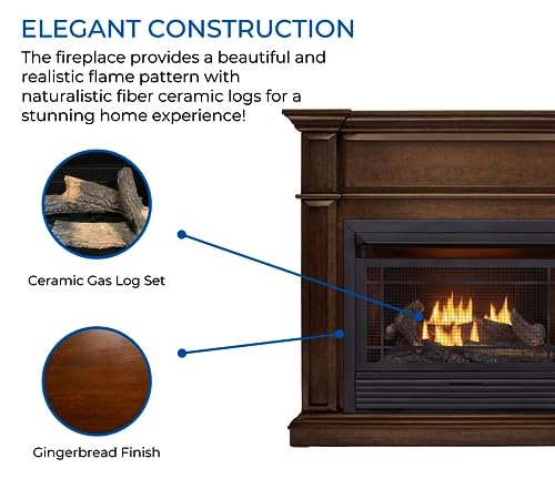 Duluth Forge Dual Fuel Ventless Gas Fireplace System with Mantle, Thermostat Control, 5 Fire Logs, Use with Natural Gas or Liquid Propane, 26000 BTU, Heats up to 1350 Sq. Ft., Gingerbread Finish