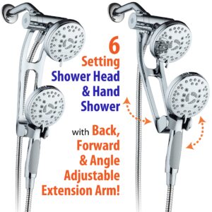 AquaSpa High Pressure 48-mode Luxury 3-way Combo with Adjustable Extension Arm – Dual Rain & Handheld Shower Head – Extra Long 6 Foot Stainless Steel Hose – All Chrome Finish – Top US Brand