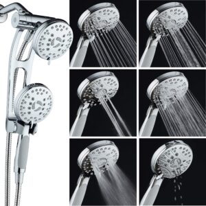 AquaSpa High Pressure 48-mode Luxury 3-way Combo with Adjustable Extension Arm – Dual Rain & Handheld Shower Head – Extra Long 6 Foot Stainless Steel Hose – All Chrome Finish – Top US Brand