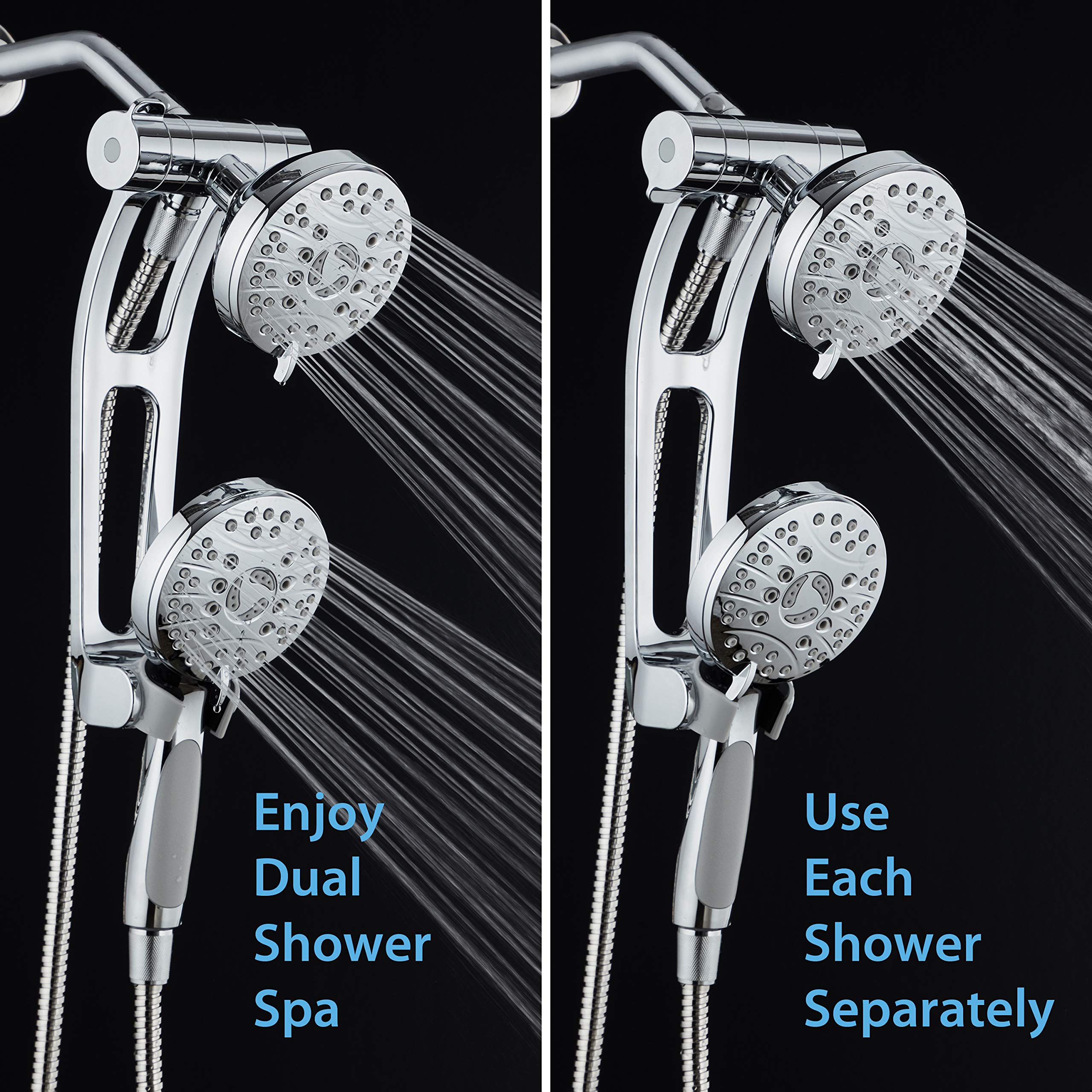 AquaSpa High Pressure 48-mode Luxury 3-way Combo with Adjustable Extension Arm – Dual Rain & Handheld Shower Head – Extra Long 6 Foot Stainless Steel Hose – All Chrome Finish – Top US Brand