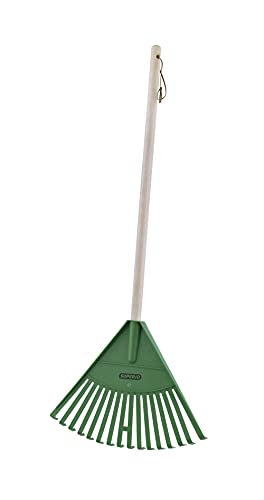 Superio Kids Rake with Hardwood Handle, Gardening and Lawn Care Tools for Kids, Sweep Leaves and Tidying Up The Garden, Plastic Tines and Heavy Duty Wooden Handle 34" (Kid Size, Green, 1-Pack)