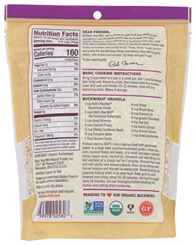 Bob’s Red Mill Organic Raw/Untoasted Buckwheat Groats, 16 Ounce Bag (Pack of 1), Gluten Free, Non-GMO, Kosher