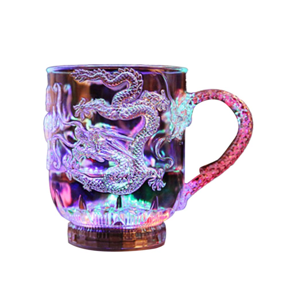 IMIKEYA 3D Dragon Embossed Cup, LED Flash Mug Coffee Beer Whisky Cup for Bar Club Home Dragon Collectible Gift