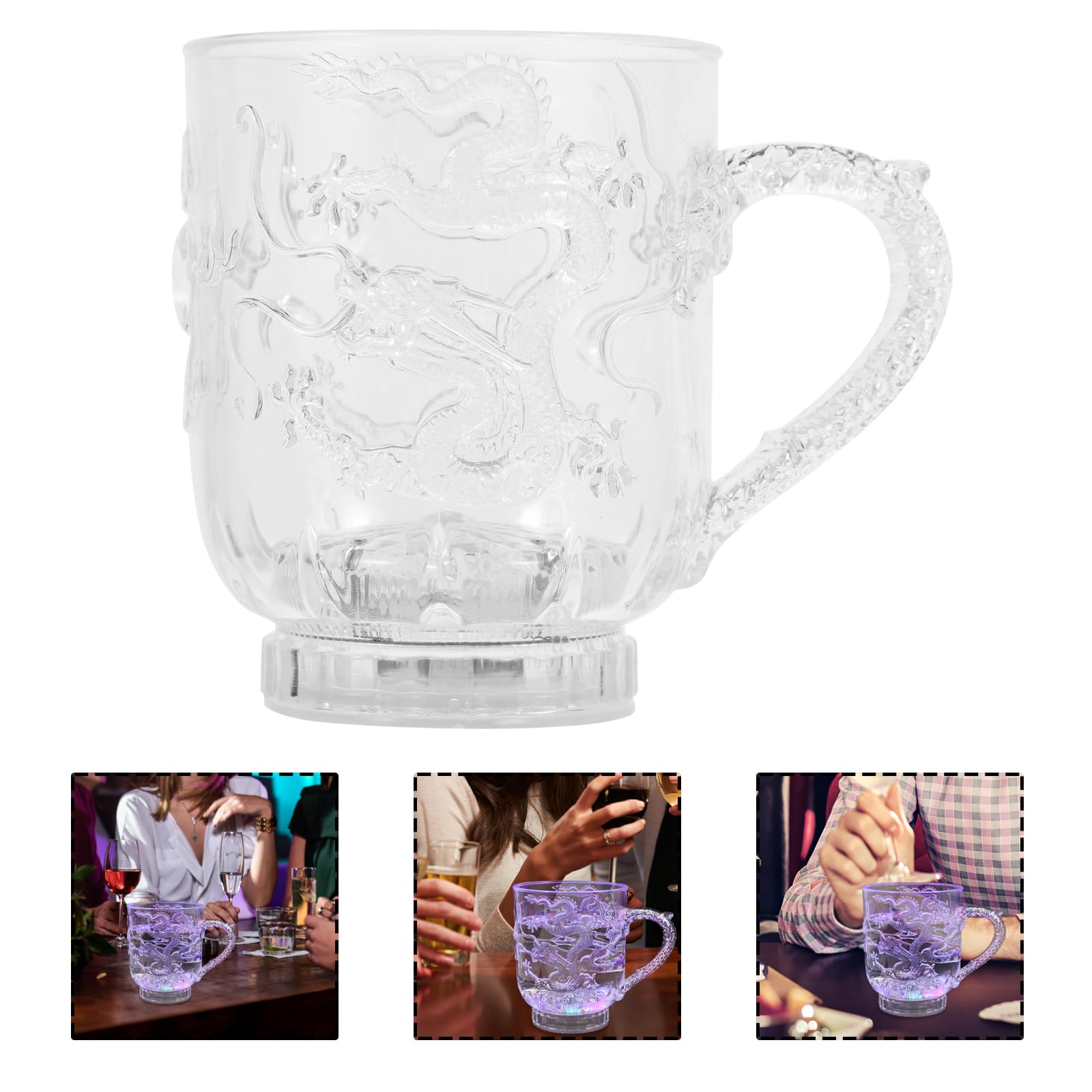 IMIKEYA 3D Dragon Embossed Cup, LED Flash Mug Coffee Beer Whisky Cup for Bar Club Home Dragon Collectible Gift