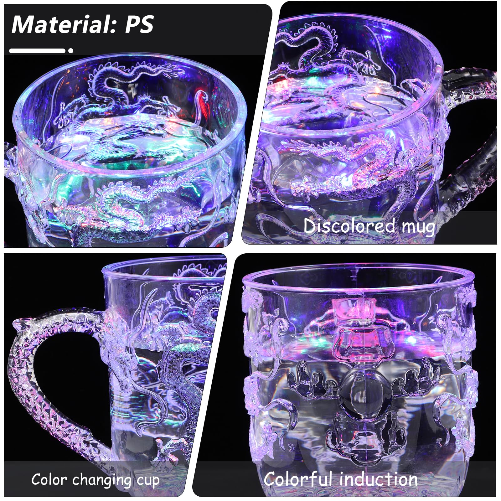 IMIKEYA 3D Dragon Embossed Cup, LED Flash Mug Coffee Beer Whisky Cup for Bar Club Home Dragon Collectible Gift