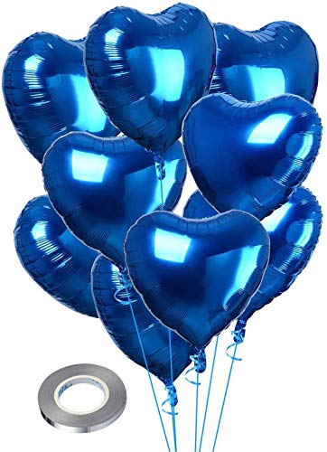 CozofLuv 25Pcs 18 Inch Blue Heart Balloons Helium Balloons Blue Heart Balloons Foil Blue Foil Balloons Heart Blue Birthday Decorations Blue Balloons