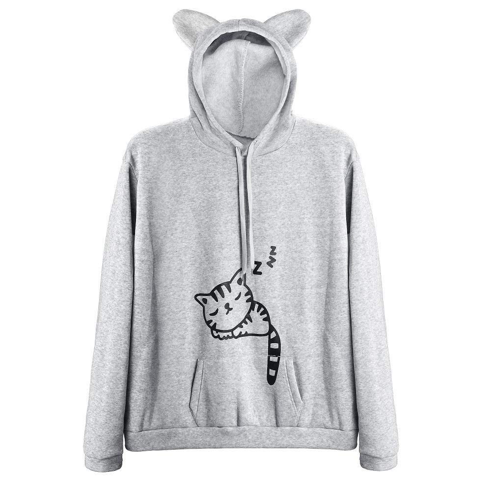 RGOSME Pullover Sweatshirts for Women Kawaii Cat hoodie Kawayii Hoodies for Girls 10-12 (Grey,XS)