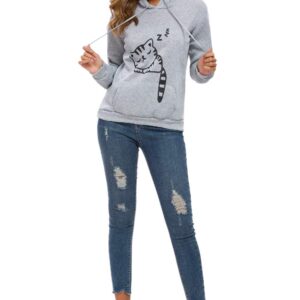 RGOSME Pullover Sweatshirts for Women Kawaii Cat hoodie Kawayii Hoodies for Girls 10-12 (Grey,XS)