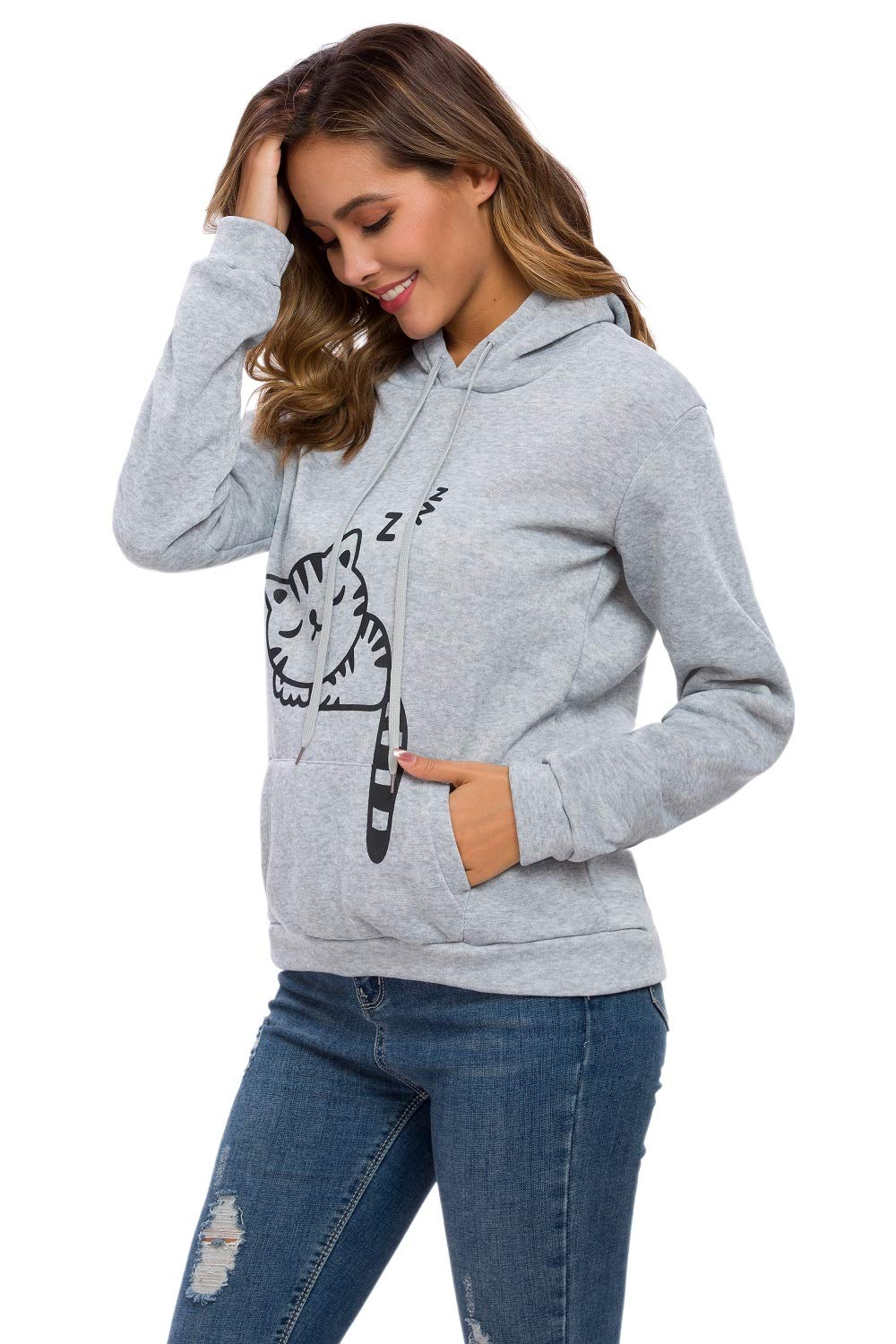 RGOSME Pullover Sweatshirts for Women Kawaii Cat hoodie Kawayii Hoodies for Girls 10-12 (Grey,XS)