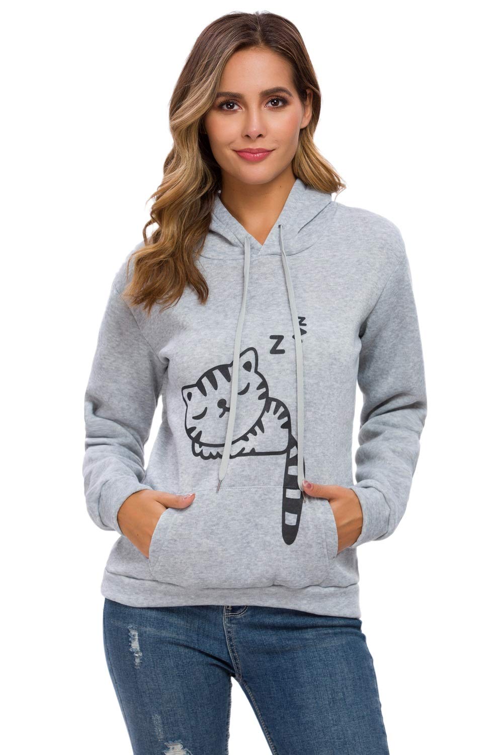 RGOSME Pullover Sweatshirts for Women Kawaii Cat hoodie Kawayii Hoodies for Girls 10-12 (Grey,XS)