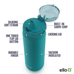 Ello Cooper 22oz Stainless Steel Water Bottle with Straw and Carry Handle, Double Walled and Vacuum Insulated Metal, Leak Proof Locking Lid with Soft Silicone Spout, Reusbale, BPA Free, Antigua