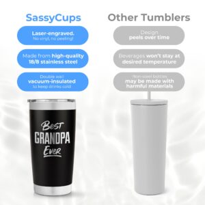 SassyCups Best Grandpa Ever Tumbler - For Grandpa - Best Grandpa Gifts - Personalized Vacuum Insulated Coffee Tumbler Cup - Stainless Steel Travel Mug With Lid - Grandpa