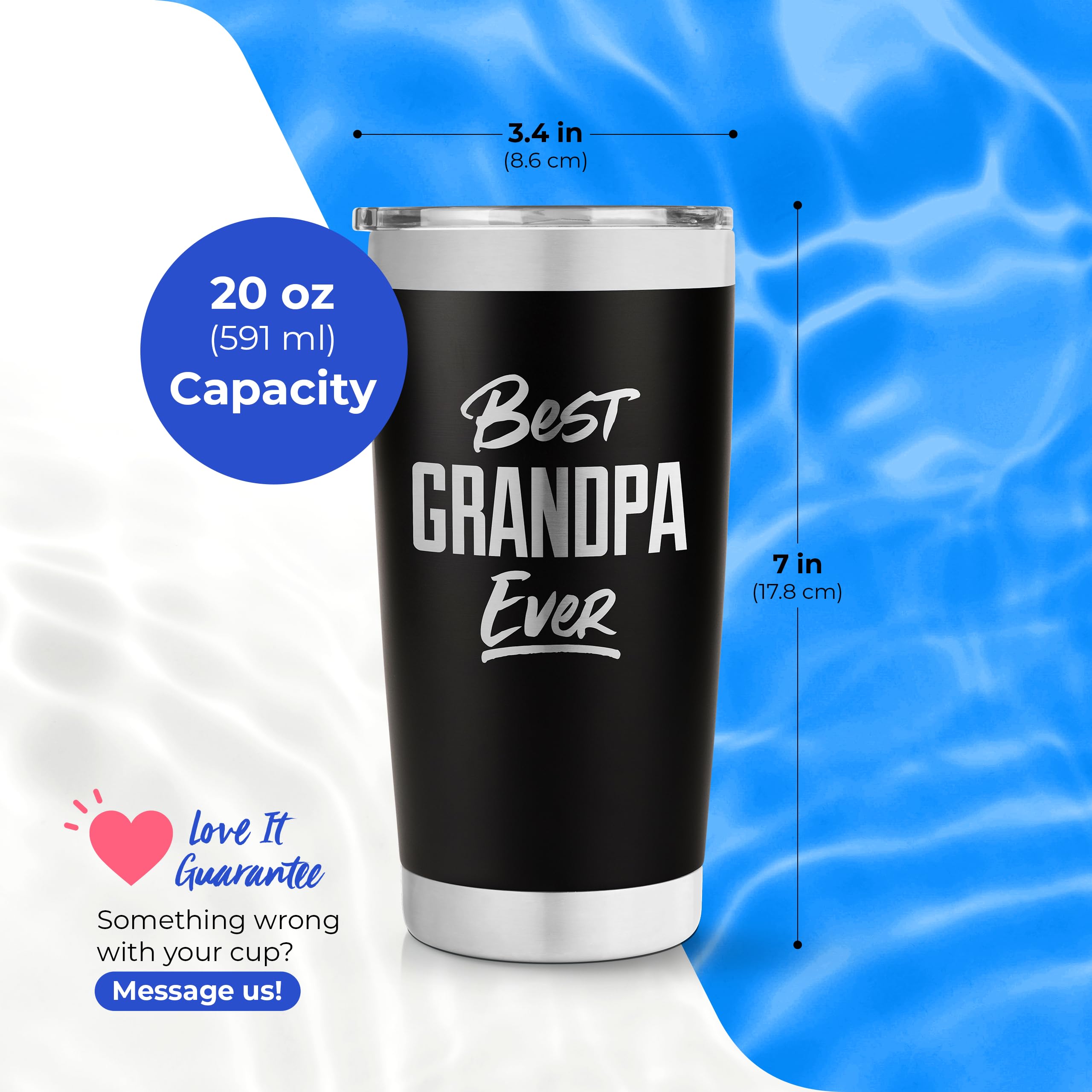 SassyCups Best Grandpa Ever Tumbler - For Grandpa - Best Grandpa Gifts - Personalized Vacuum Insulated Coffee Tumbler Cup - Stainless Steel Travel Mug With Lid - Grandpa