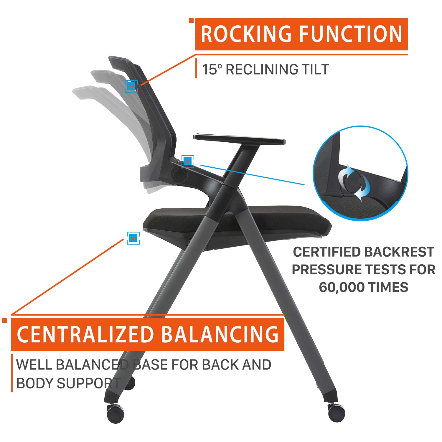 CLATINA Mesh Guest Reception Stack Chairs with Caster Wheels and Arms for Office School Church Conference Waiting Room Black