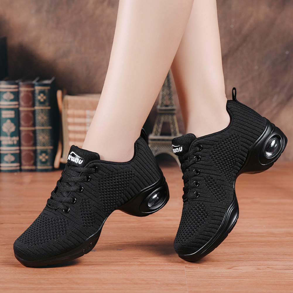 HSINYA Womens Mesh Split-Sole Jazz Shoes Air Cushion Girls Ballroom Dance Sneakers Modern Dance Shoes Lady Black 8