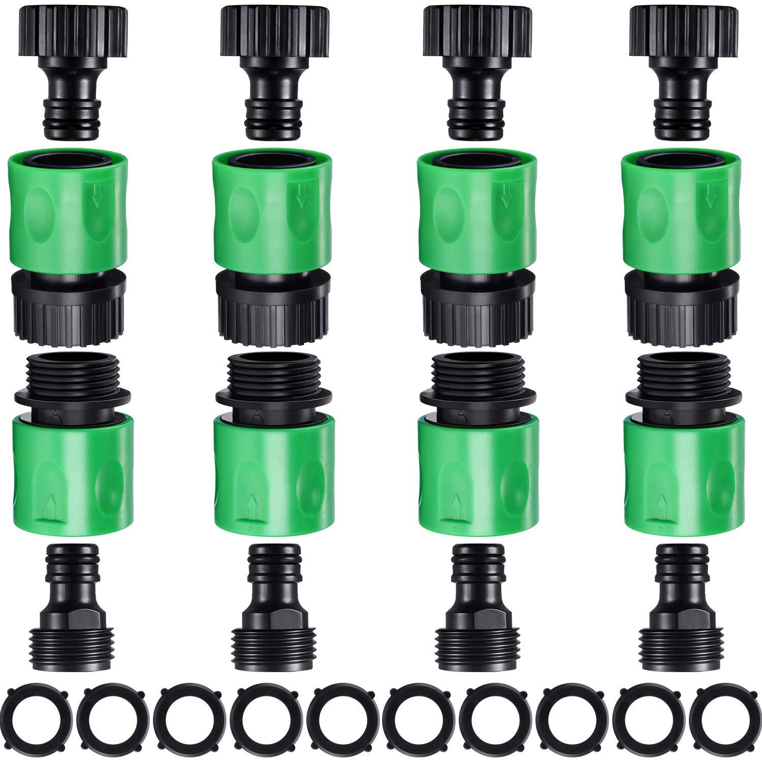 Hotop 16 Pieces Garden Hose Connector 3/4 Inch Plastic Water Hose Fittings Male and Female Connectors Hose End Adapters with 10 Pieces Rubber Gaskets