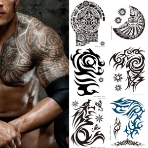 kotbs 6 sheets extra large totem temporary tattoo stickers, waterproof big temporary tattoos for men adults guys women body art arm shoulder chest make up fake tattoos