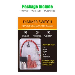 Greenclick 12V DC Dimmer Switch, 5-24 Volts Dimmer Switch PWM Waterproof for LED RV Lights Interior, Ceiling Lights, Halogen, Incandescent, Auto, Truck, Marine, Strip Lighting - Long Shaft