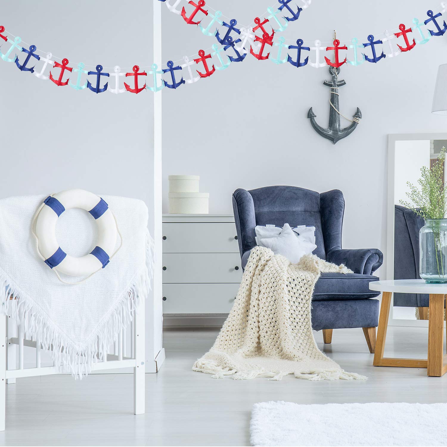 65Ft Nautical Garland Nautical Birthday Party Decorations Nautical Party Themed Hanging Garland Garland Banner for Birthday Baby Shower Party Decoration (2 Pieces)