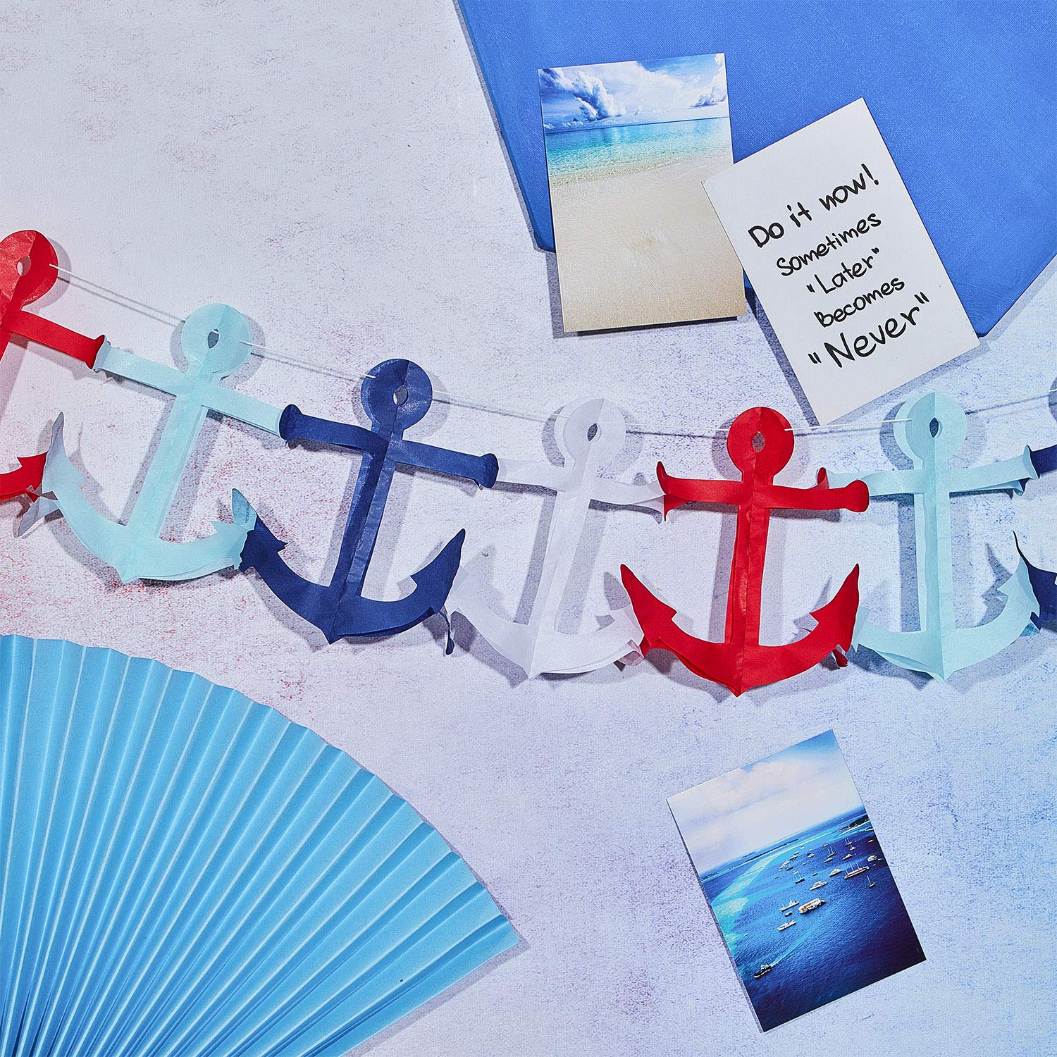 65Ft Nautical Garland Nautical Birthday Party Decorations Nautical Party Themed Hanging Garland Garland Banner for Birthday Baby Shower Party Decoration (2 Pieces)