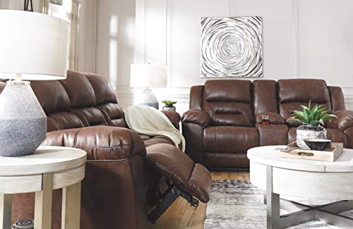 Signature Design by Ashley Stoneland Faux Leather Manual Pull Tab Reclining Sofa, Dark Brown