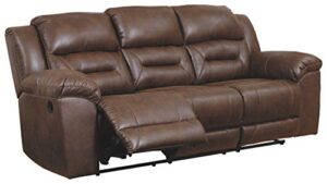 signature design by ashley stoneland faux leather manual pull tab reclining sofa, dark brown