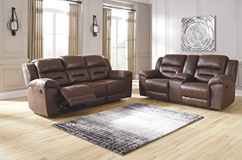 Signature Design by Ashley Stoneland Faux Leather Manual Pull Tab Reclining Sofa, Dark Brown