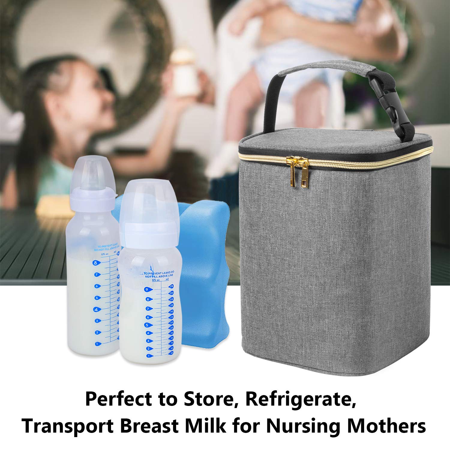 Teamoy Breastmilk Cooler Bag, Baby Bottles Bag for up to 4 Large 9 Ounce Bottles, Perfect for Working Mom Mother, (Bag ONLY), Gray