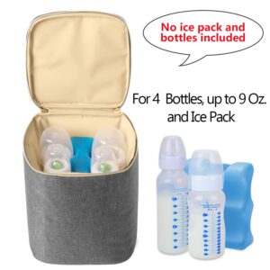 Teamoy Breastmilk Cooler Bag, Baby Bottles Bag for up to 4 Large 9 Ounce Bottles, Perfect for Working Mom Mother, (Bag ONLY), Gray