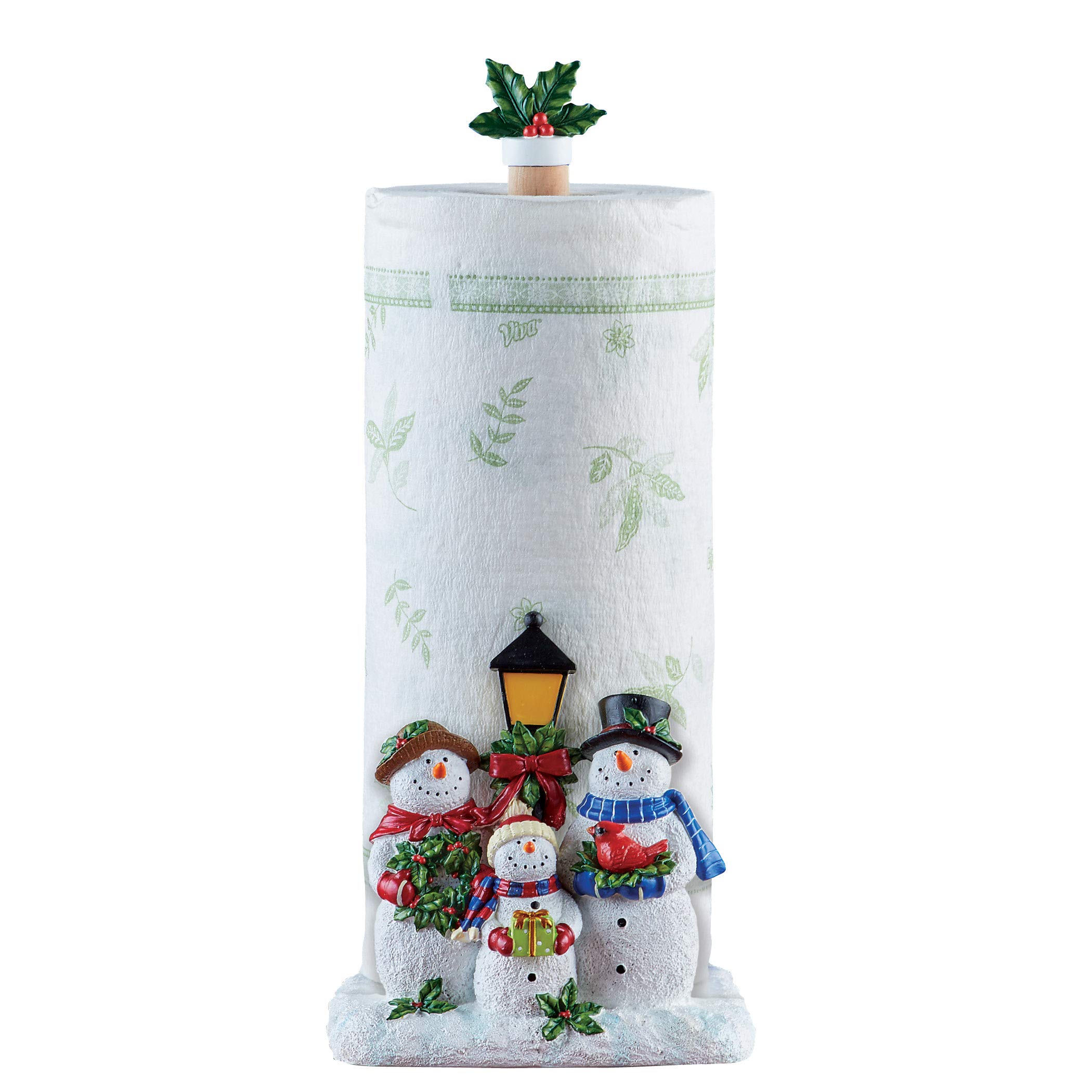 Collections Etc Cheerful Snowmen Family Kitchen Paper Towel Holder - Festive Holiday Decoration for Kitchen