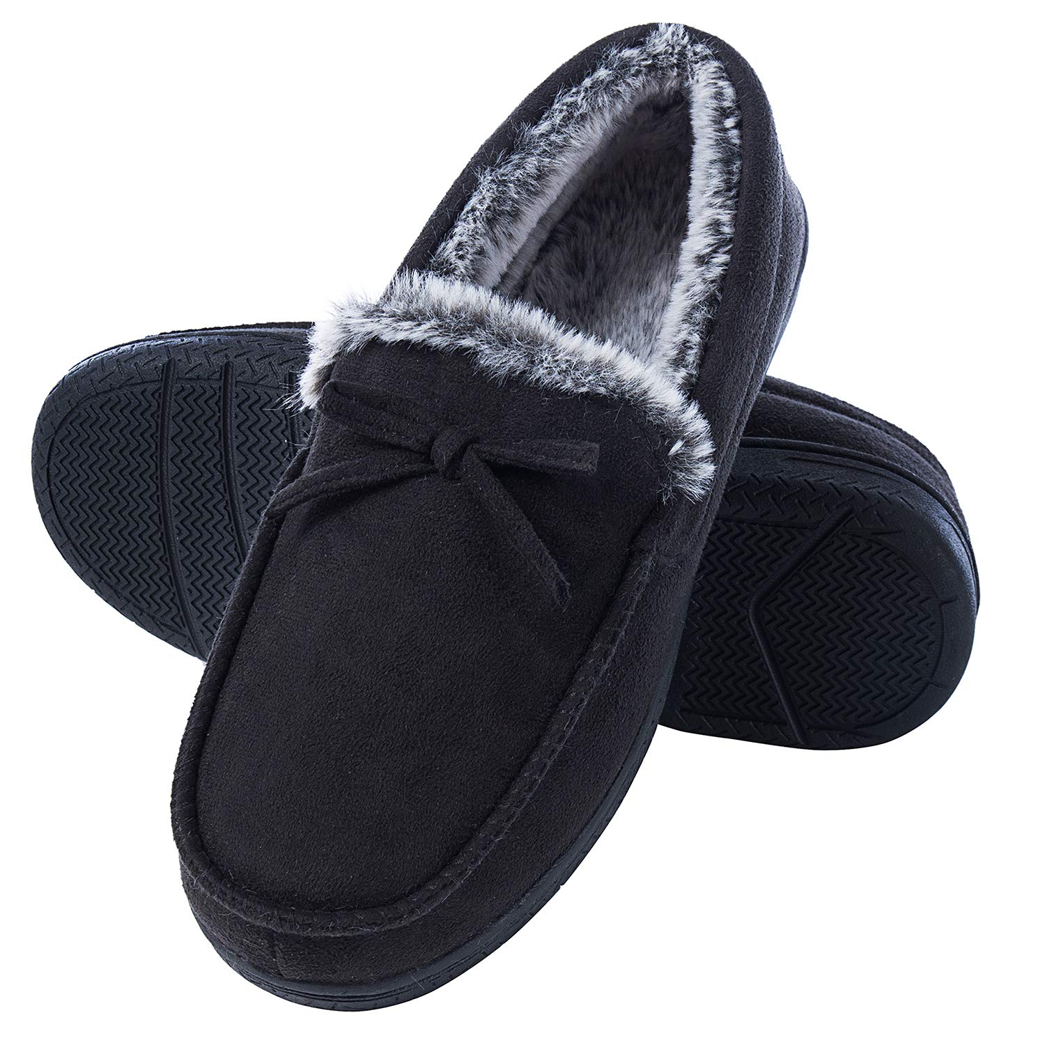 DL Men-Moccasin-Slippers-Indoor-Outdoor, Suede Mens House slippers with Memory Foam, Faux Fur Lining Bedroom Slippers for Men Non slip Outsole