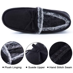 DL Men-Moccasin-Slippers-Indoor-Outdoor, Suede Mens House slippers with Memory Foam, Faux Fur Lining Bedroom Slippers for Men Non slip Outsole