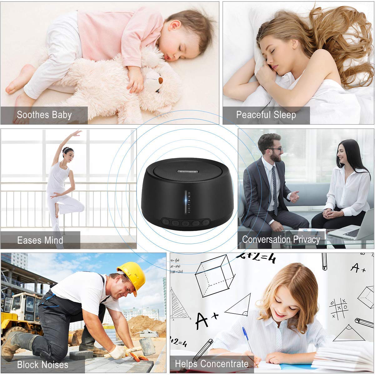 Sound Machine for Baby Sleeping, Exmate Noise Machine for Office Privacy with 30 Non-Looping HiFi Soothing Sound, Memory Function and Timer Sound Machine for Adult Kid Home Office Travel