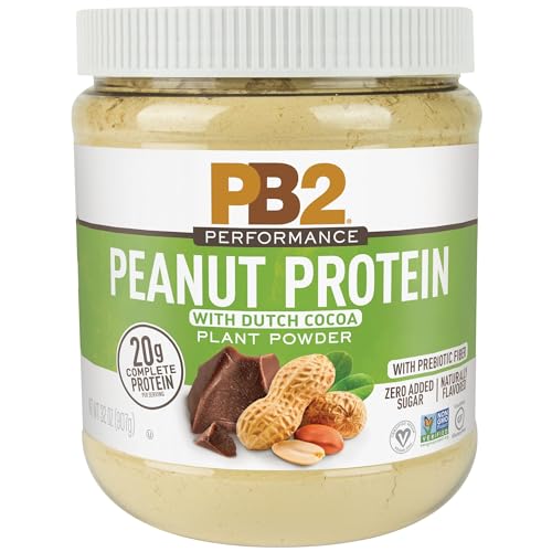 PB2 Performance Peanut Protein Powder with Dutch Cocoa – [2 lb/32 oz Jar] – 20g of Vegan Plant Based Protein Powder, Non GMO, Gluten Free, Non Dairy