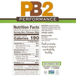 PB2 Performance Peanut Protein Powder with Dutch Cocoa – [2 lb/32 oz Jar] – 20g of Vegan Plant Based Protein Powder, Non GMO, Gluten Free, Non Dairy