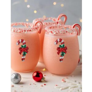 THE QUEENS' JEWELS Candy Cane Limited Edition Jeweled Stemless Wine Glass, 21 oz. - Unique Gift for Women, Birthday, Cute, Fun, Not Painted, Decorated, Bling, Bedazzled, Rhinestone