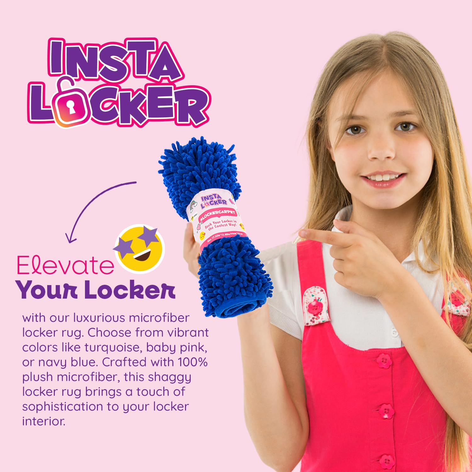 InstaLocker School Locker Decorations Carpet - Locker Rugs for Girls - 100% Microfiber, Shaggy Style Locker Rugs - 11.5" x 17.5" Rectangle Locker Rug with Non Skid Backing - Décor Accessories