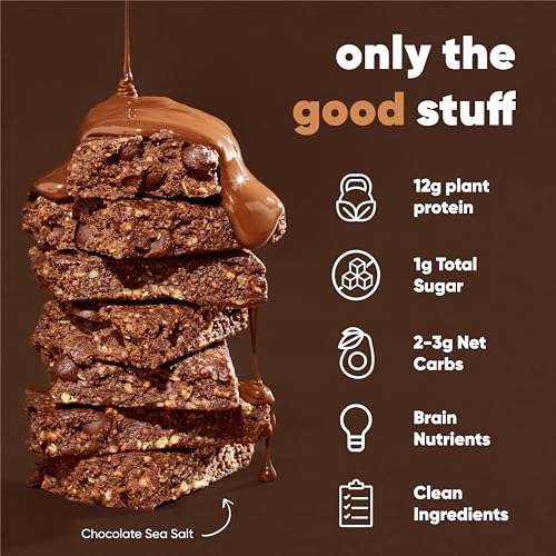 IQBAR Brain and Body Plant Protein Bars - Chocolate Lovers Variety - 12 Count, Low Carb, High Fiber, Gluten Free, Vegan Snacks - Low Sugar Keto Bars