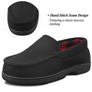 DL Men's Memory Foam Moccasin Slippers Breathable Moccasin Slippers Micro Wool House Shoes Anti-Slip Sole Indoor Outdoor, Black, 10