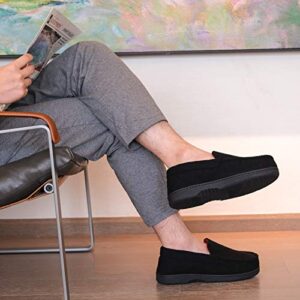 DL Men's Memory Foam Moccasin Slippers Breathable Moccasin Slippers Micro Wool House Shoes Anti-Slip Sole Indoor Outdoor, Black, 10