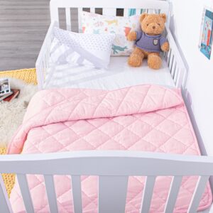 NTBAY Down Alternative Toddler Comforter, Lightweight and Warm Solid Color Baby Crib Quilted Blanket, 39x47 inches, Pink