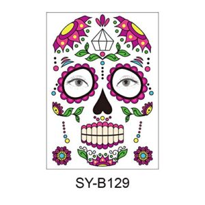 Kotbs 9 Sheets Day of the Died Skeleton Face Tattoo Stickers, Glitter Red Roses Temporary Tattoos for Men Women Halloween Costume Accessories and Parties