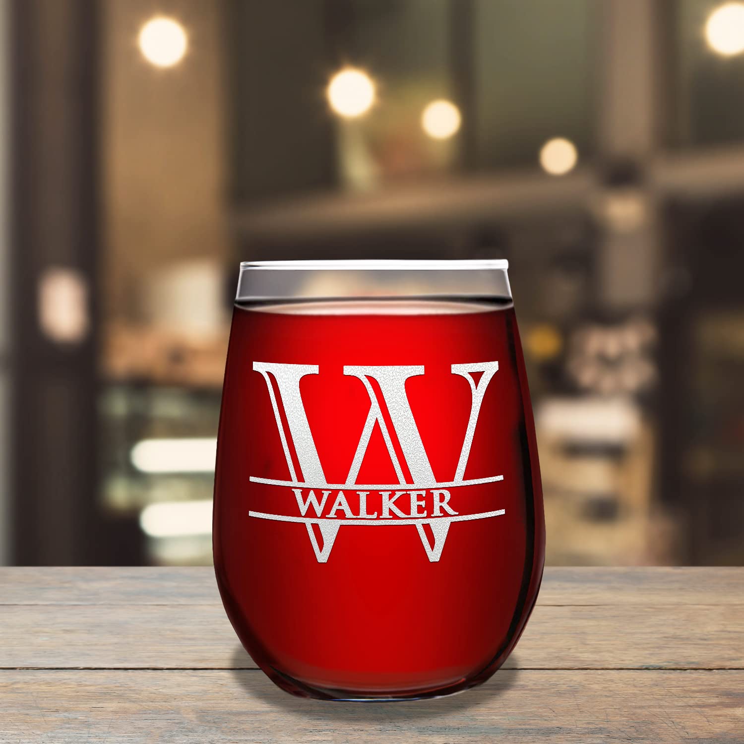 Cuptify Initial Monogram with Name Etched on 17 oz Stemless Wine Glass Engraved Personalized Gifts for Men and Women