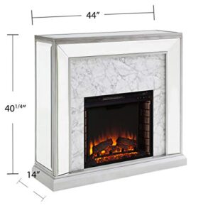 SEI Furniture Trandling Mirrored & Faux Electric Fireplace, Antique Silver/White Marble (AMZ9537201EF)