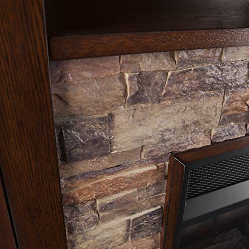 SEI Furniture Redden Faux Stone Convertible Alexa-Enabled Electric Media Storage Corner Fireplace, Espresso