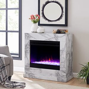 SEI Furniture Dendale Faux Marble Color Changing Electric Fireplace, White-Gray Veining